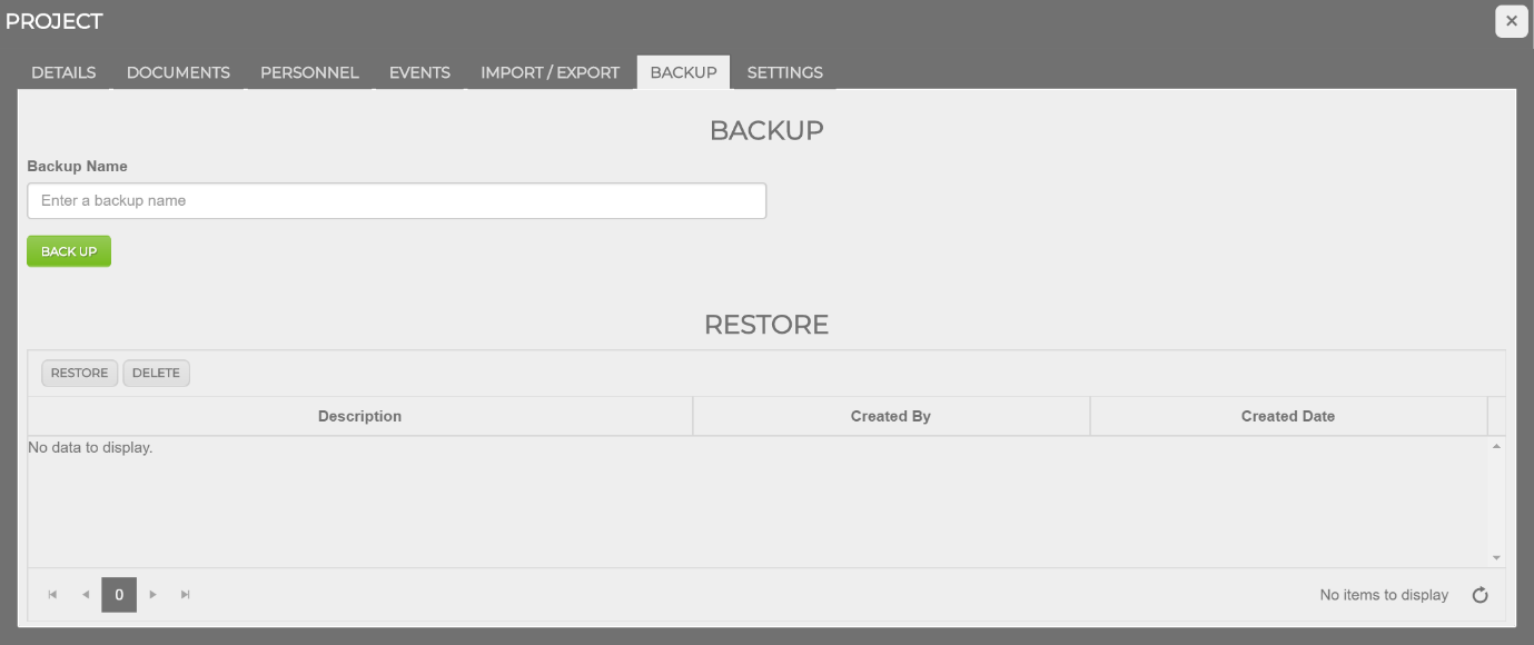 Project Backup - ExOnline Help