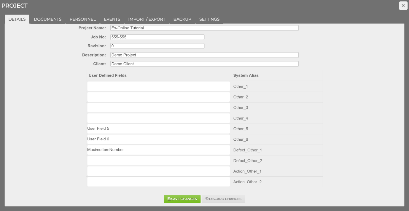Project Details - ExOnline Help