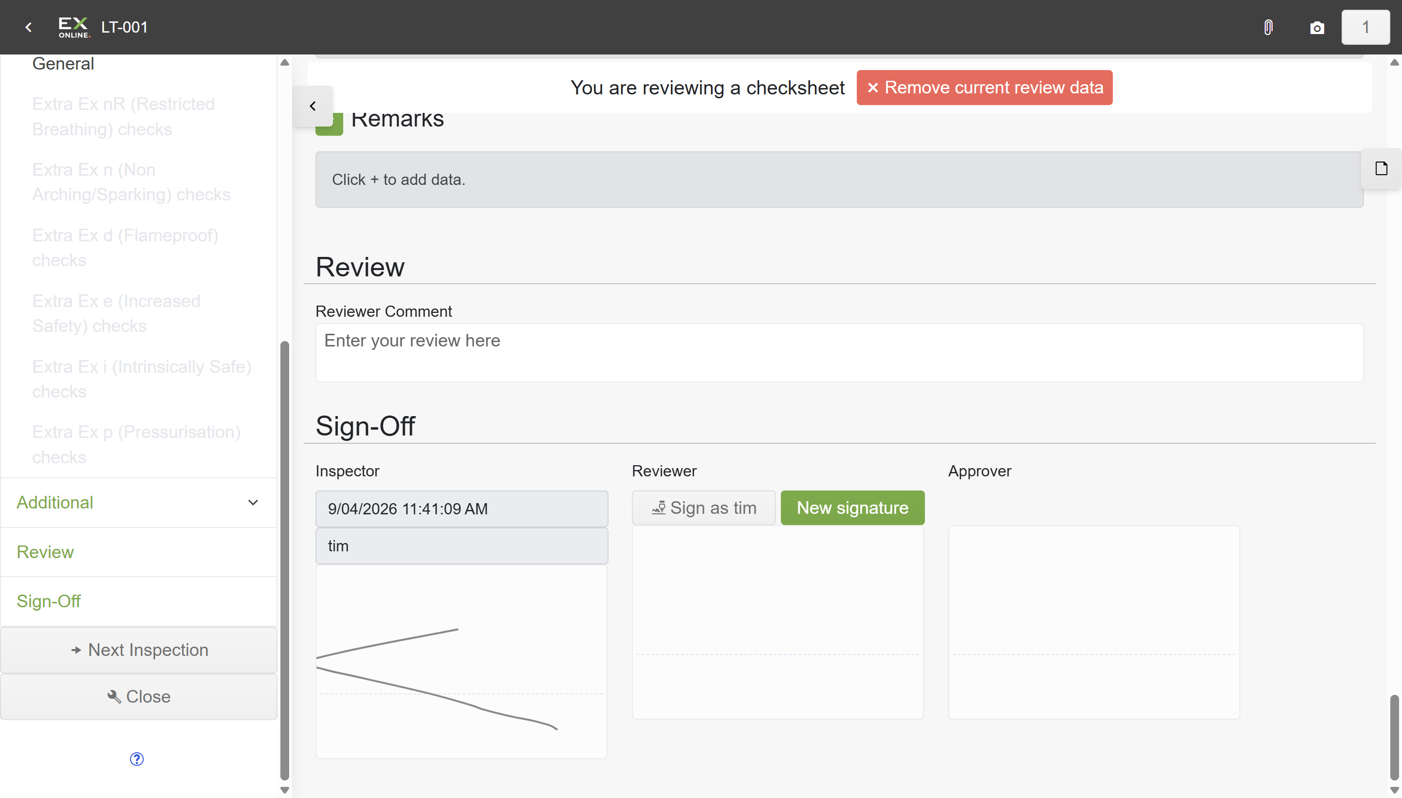 Reviewing and Approving Inspections | Ex-Online Docs